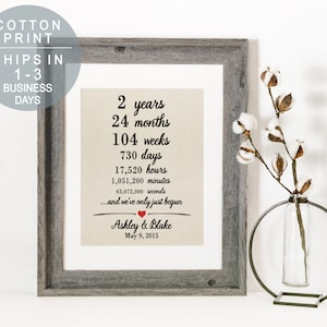 2 Years Together Personalized Cotton Print 2nd Anniversary Days Hours ...