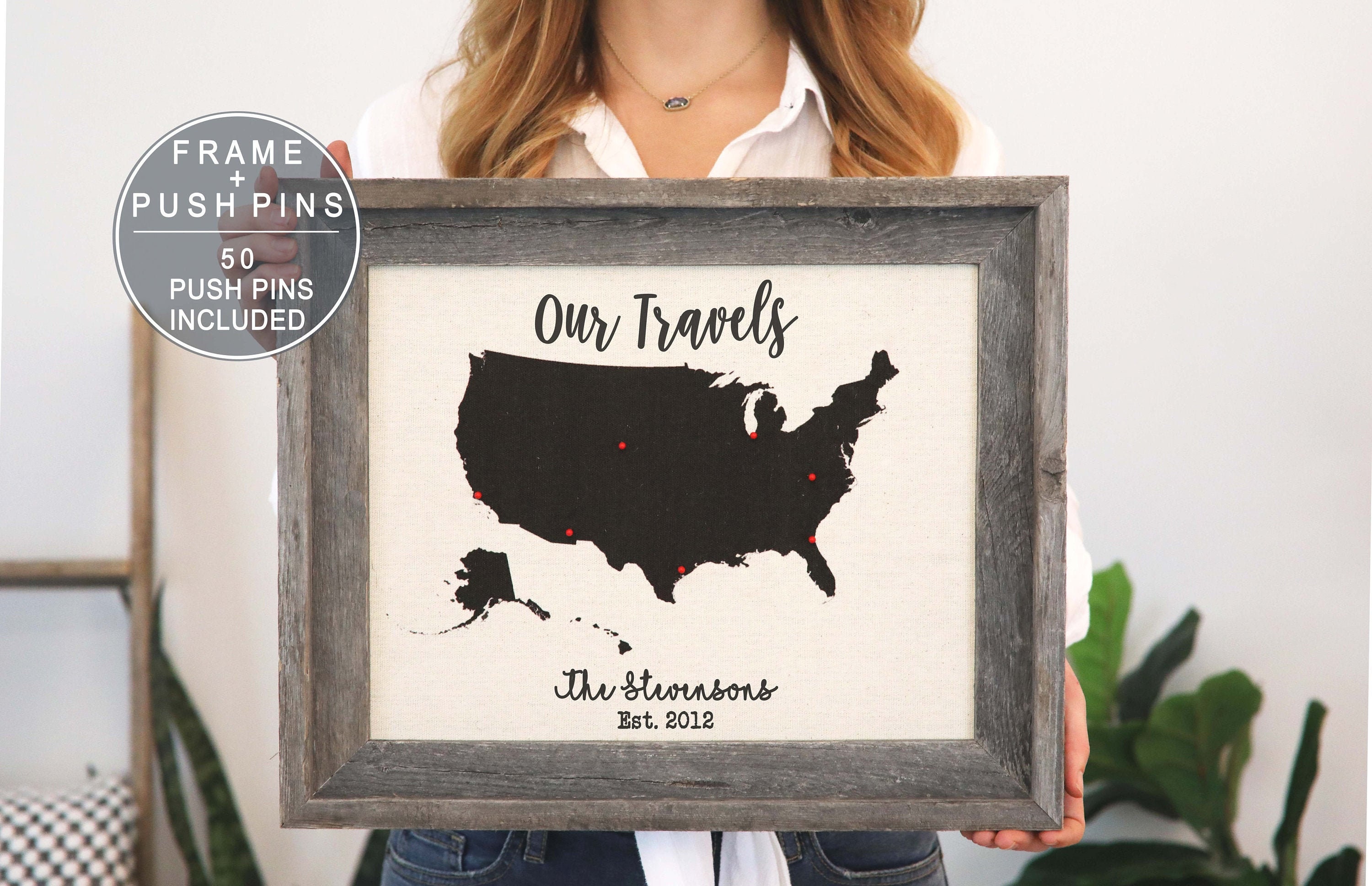 Personalized Gift USA Travel Map With Pushpins Mothers Day Gift For Mom ...
