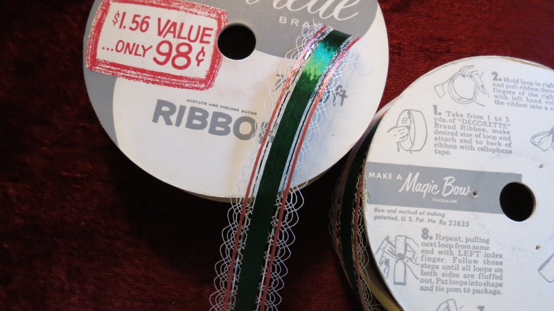 Vintage Set of Two 2 Sasheen Holiday Stripe Christmas Ribbon NOS NIP ...