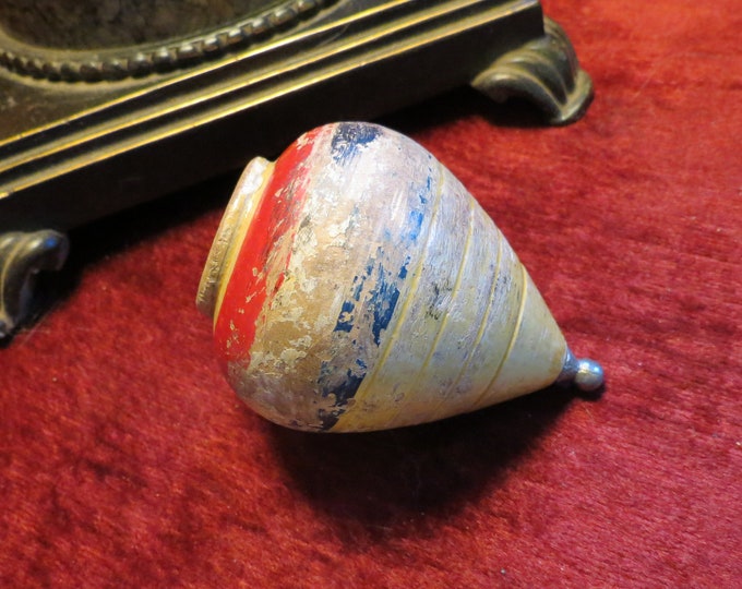 Vintage Wooden Spinning Top Circa 1930s Red Blue White Cream - Etsy
