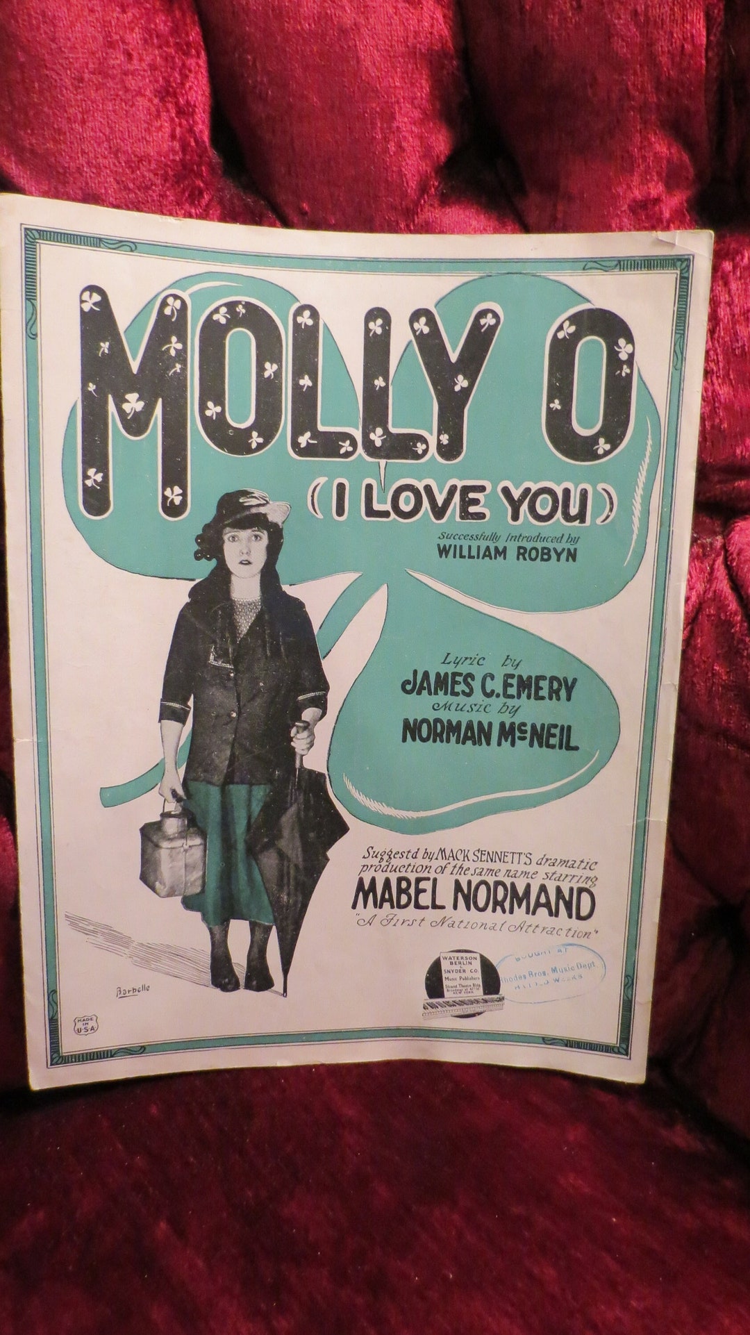 Antique Molly O (I Love You) Sheet Music C1921 Mabel Normand - Etsy
