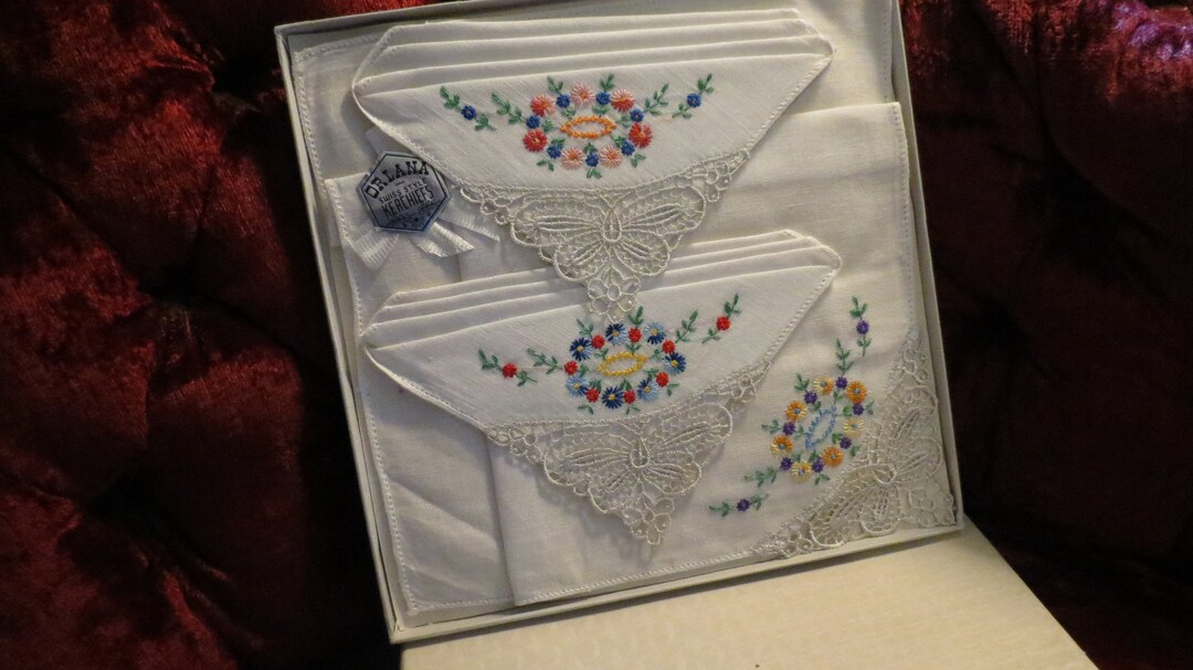 Vintage Orlana Swiss Style Ladies Kerchiefs NOS NIP Handkerchiefs Circa ...