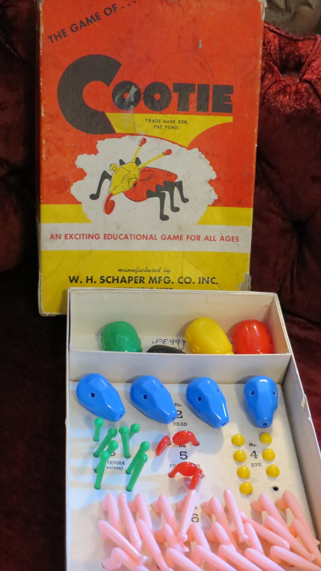 Vintage Cootie Game by Schaper Mfg Circa 1949 Almost Complete! Missing ...