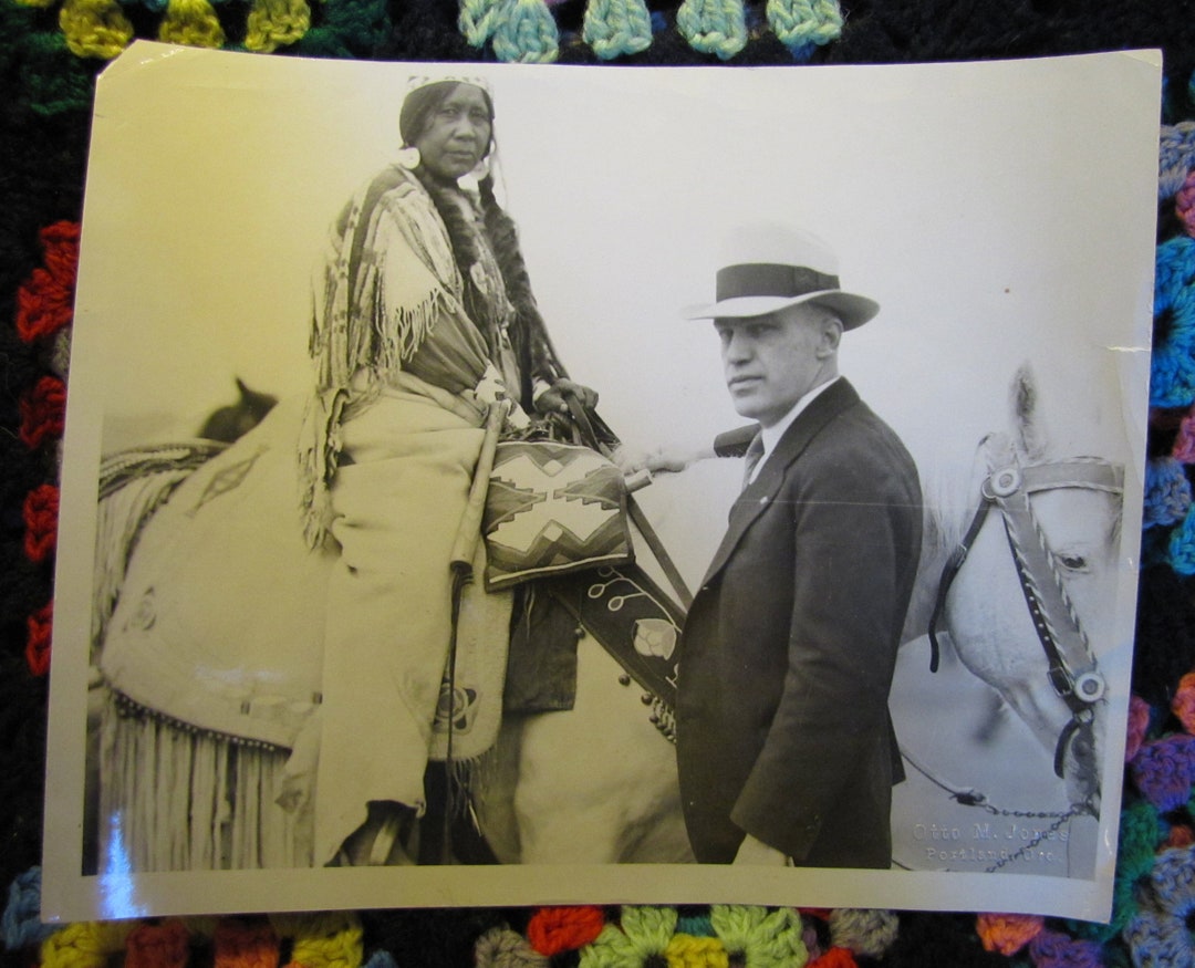Antique 1920s *original* Photo Native American Woman on Horse W Man in ...