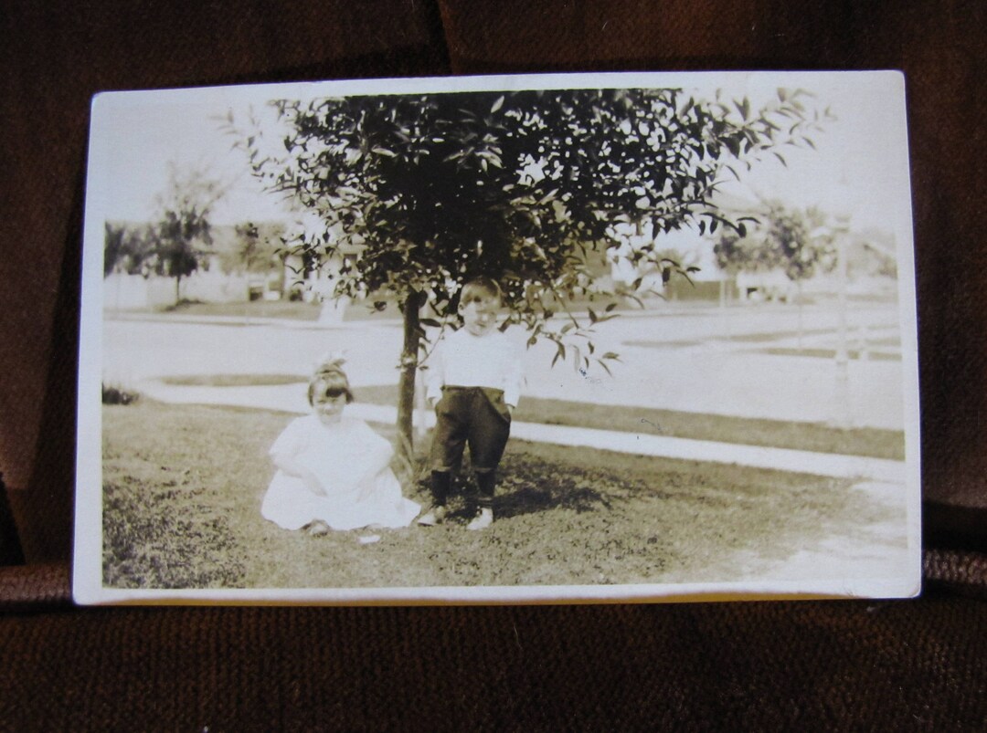 Vintage Real Photo Postcard in Sepia Dated 1918 - 1930 Outdoors Young ...