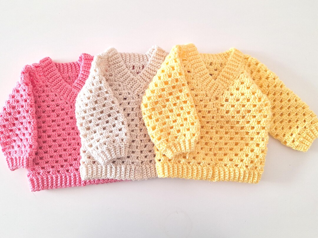 Crochet Baby Sweater – Handmade Baby Sweater – Granny Square Jumper ...