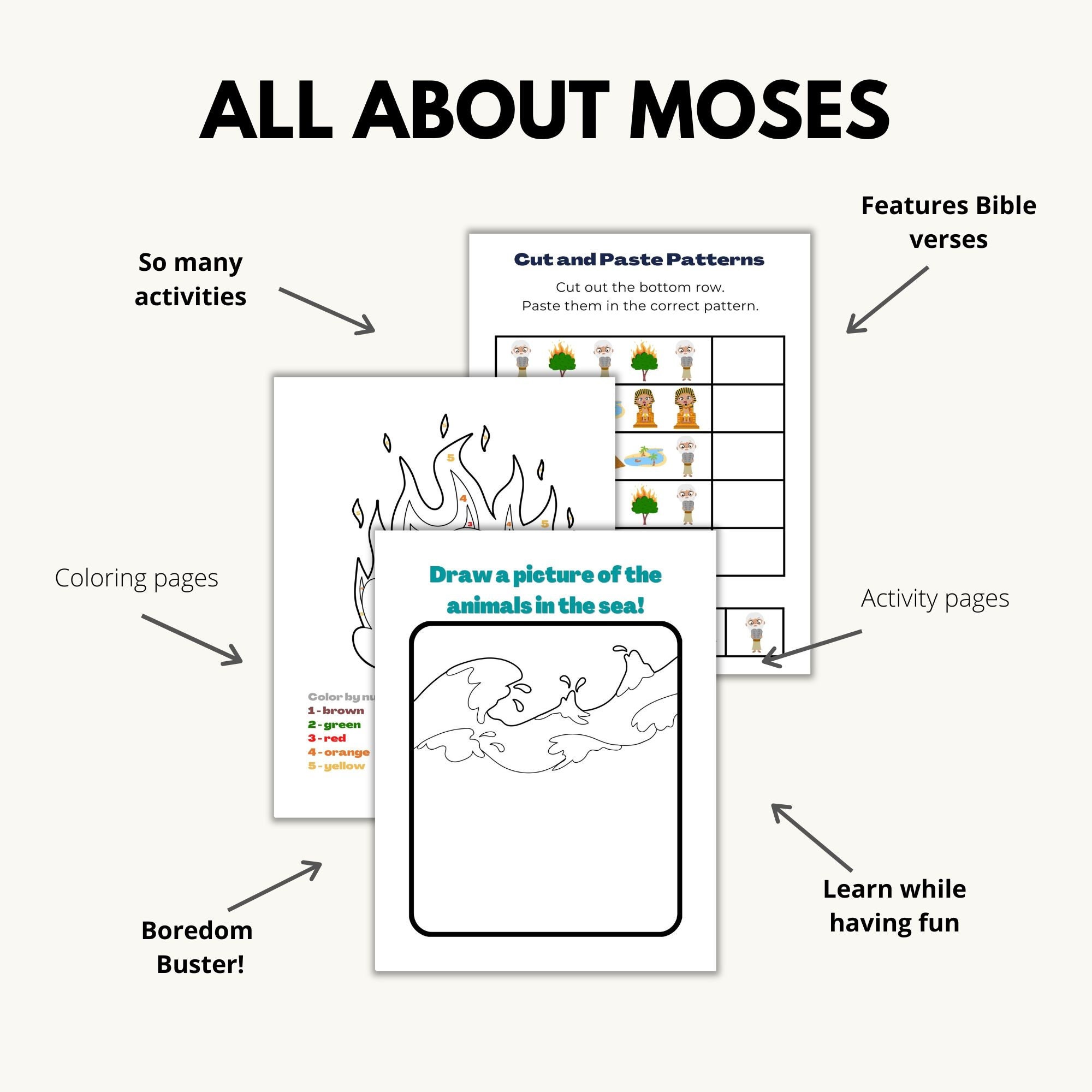 Printable Bible Coloring & Activity Book - All About Moses - Etsy