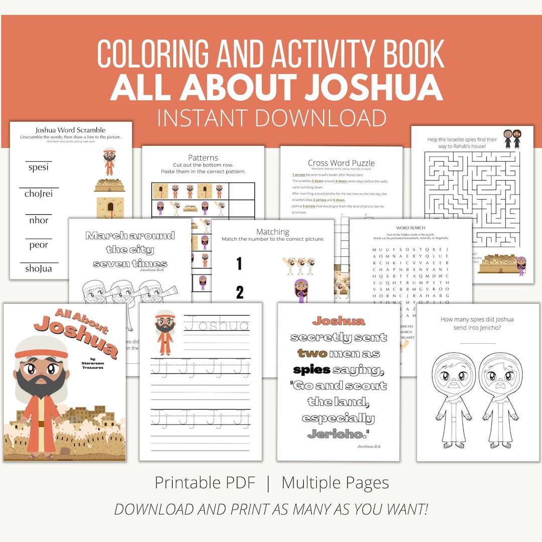 Printable Bible Coloring & Activity Book All About Joshua - Etsy