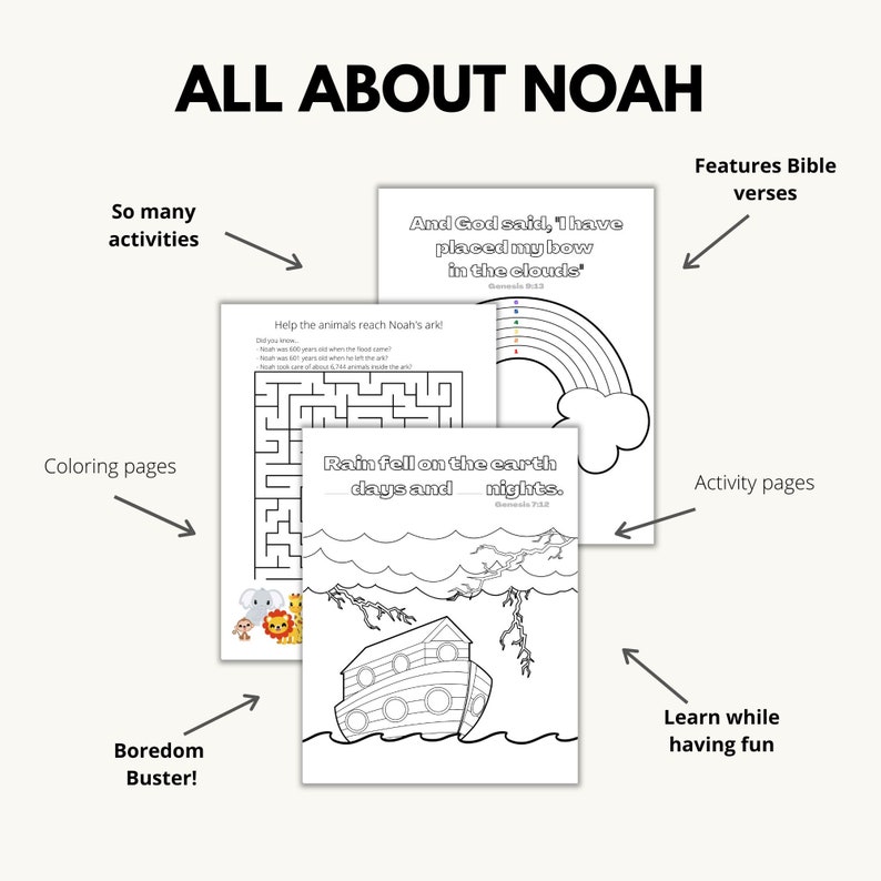 Libro de actividades bíblico imprimible de Noé y el Arca - Etsy México