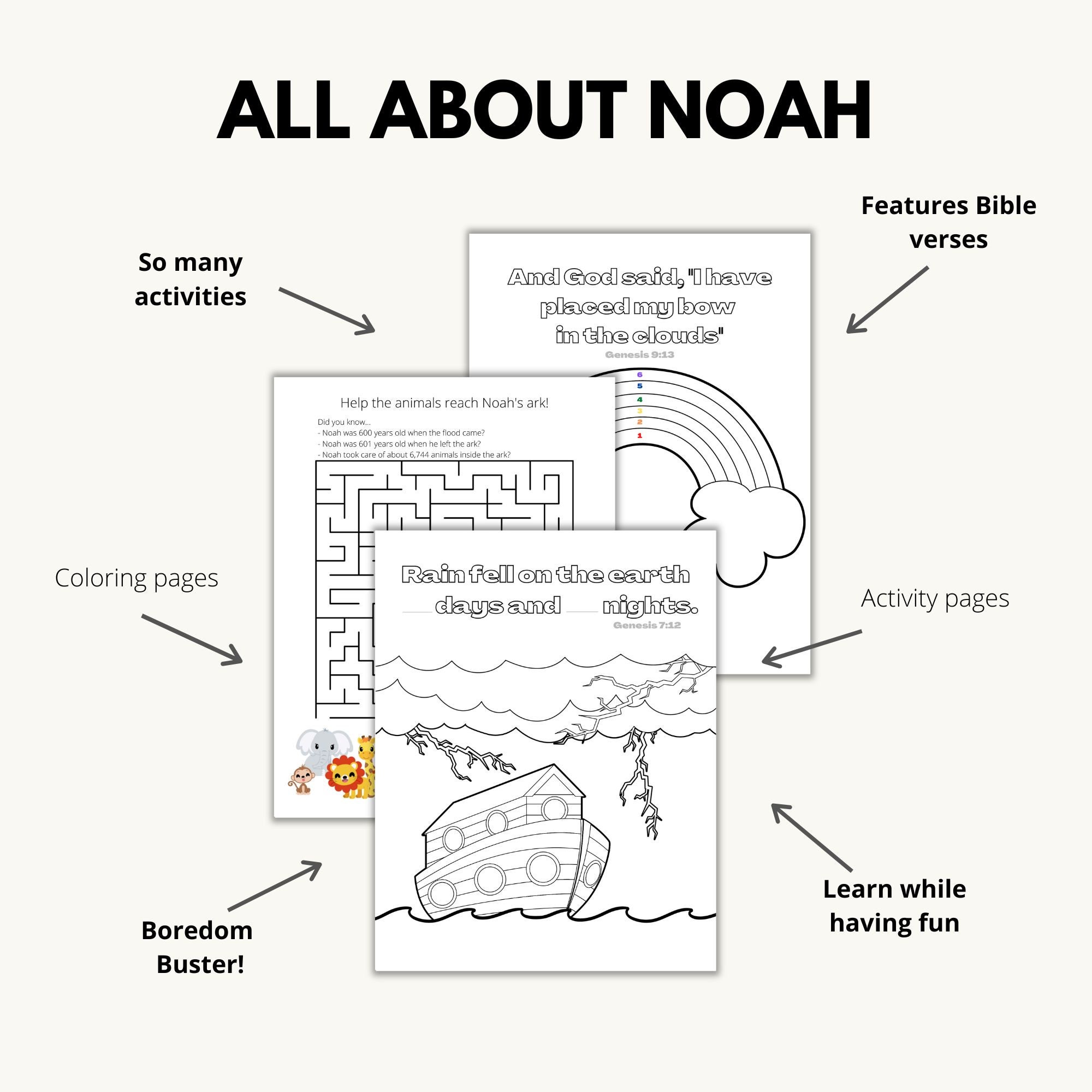 Libro de actividades bíblico imprimible de Noé y el Arca - Etsy México