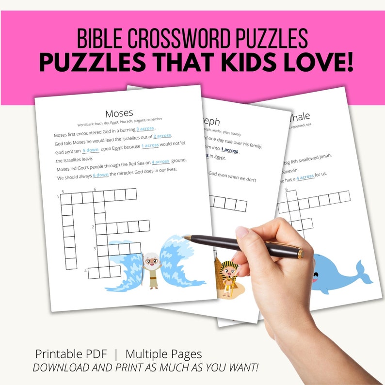 Printable Bible Crossword Kids Activity Book Bundle - Etsy