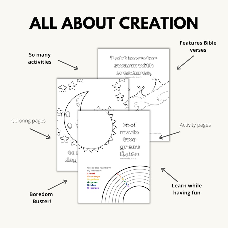 Printable Bible Coloring & Activity Book - All About Creation - Etsy