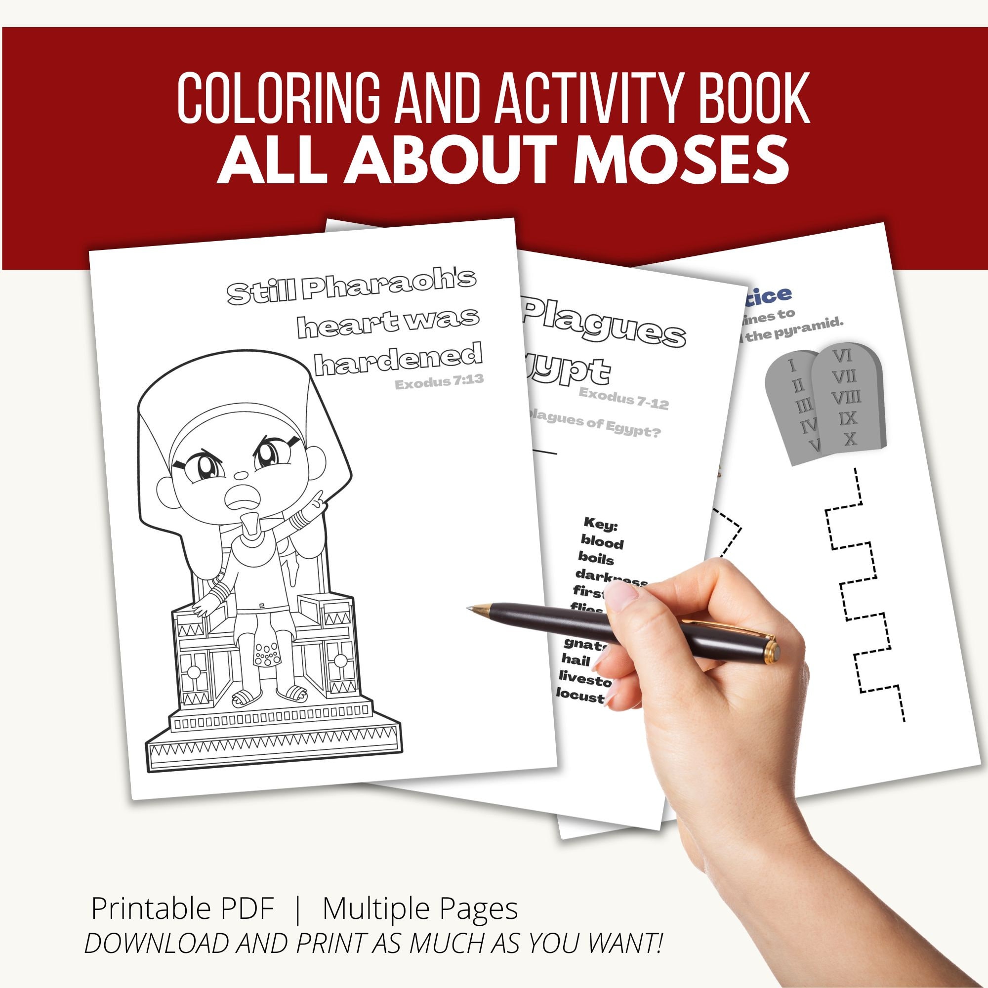 Printable Bible Coloring & Activity Book - All About Moses - Etsy