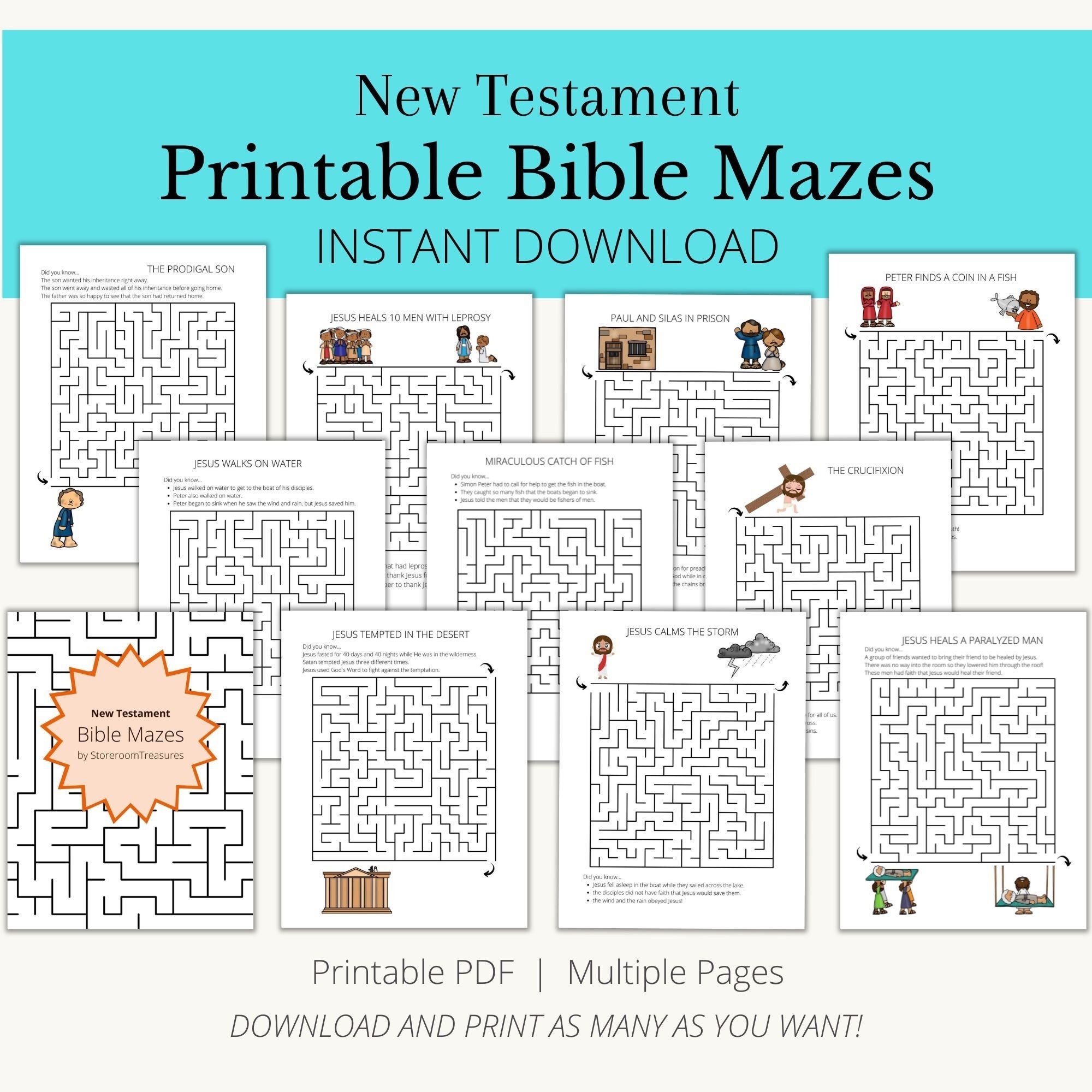 Printable Mazes Bible Activity Book New Testament - Etsy