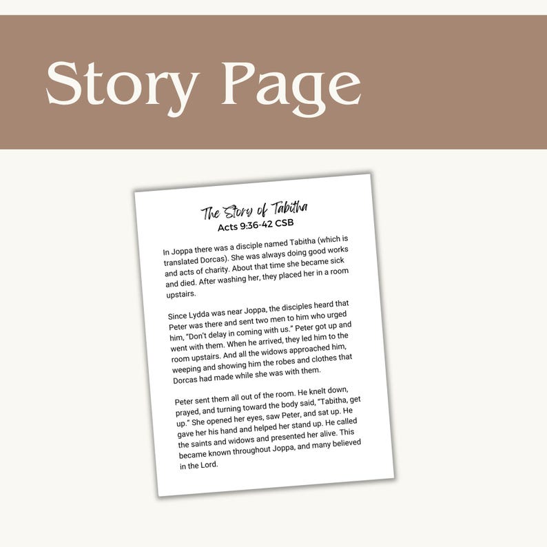 The Story of Tabitha (dorcas) - Bible Activities - Etsy