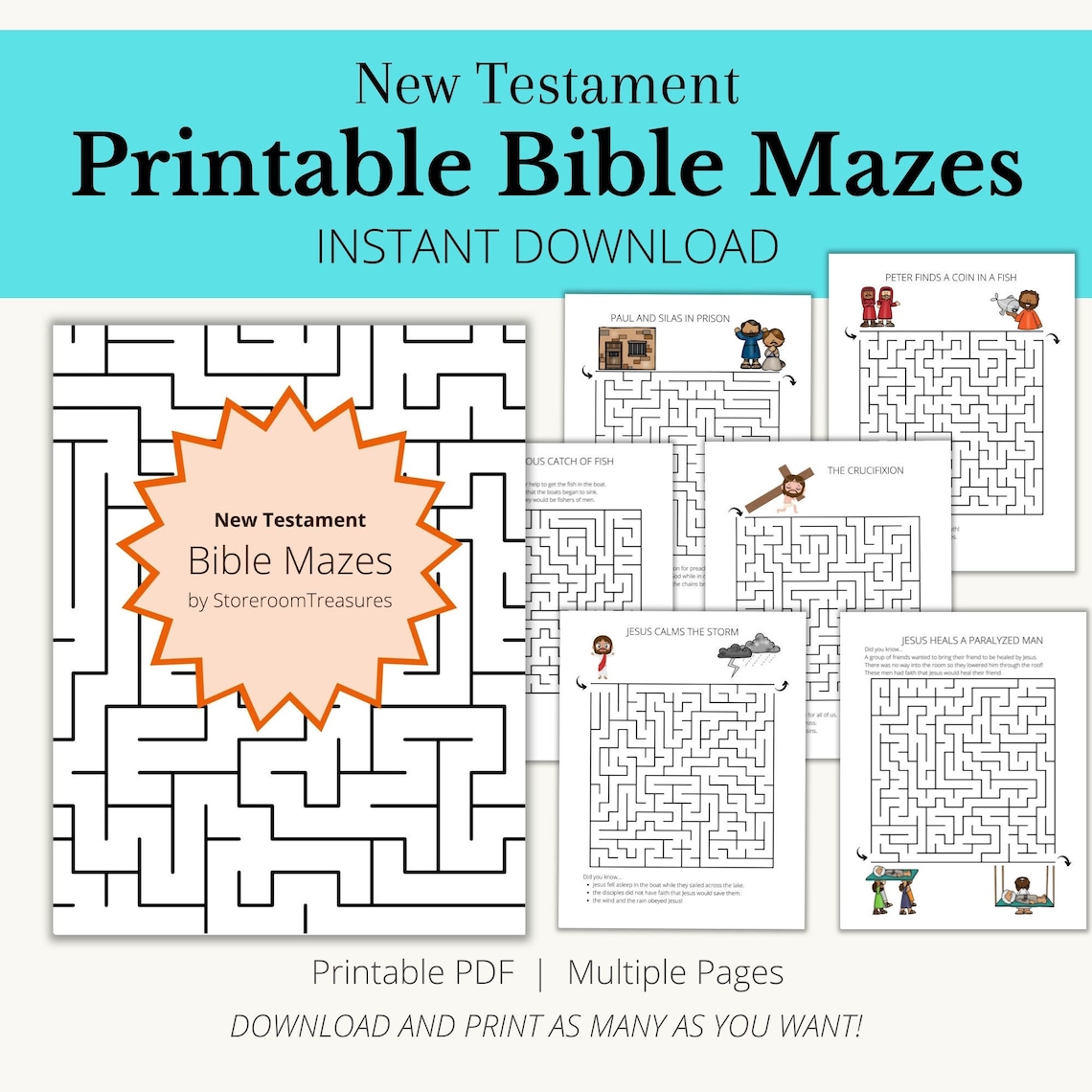 Printable Mazes Bible Activity Book - New Testament - Etsy