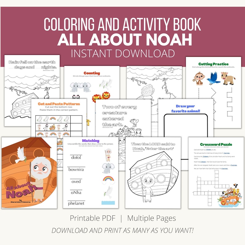 Printable Noah & the Ark Bible Activity Book - Etsy