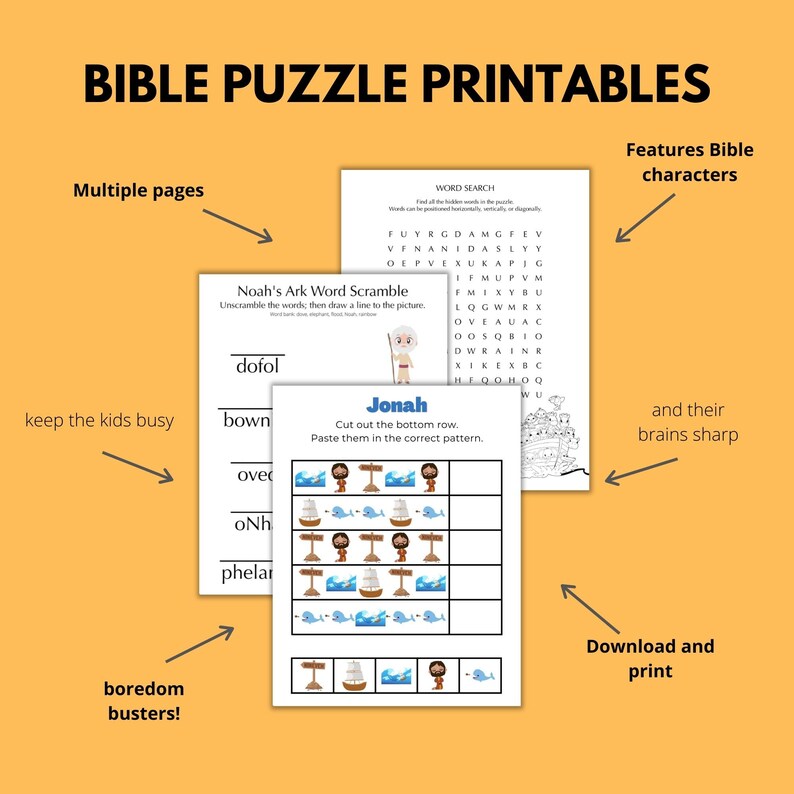 Printable Bible Puzzles Activity Pack - Etsy