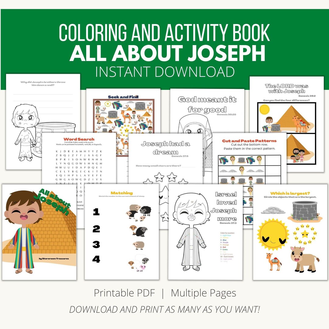 Printable Bible Coloring & Activity Book All About Joseph - Etsy