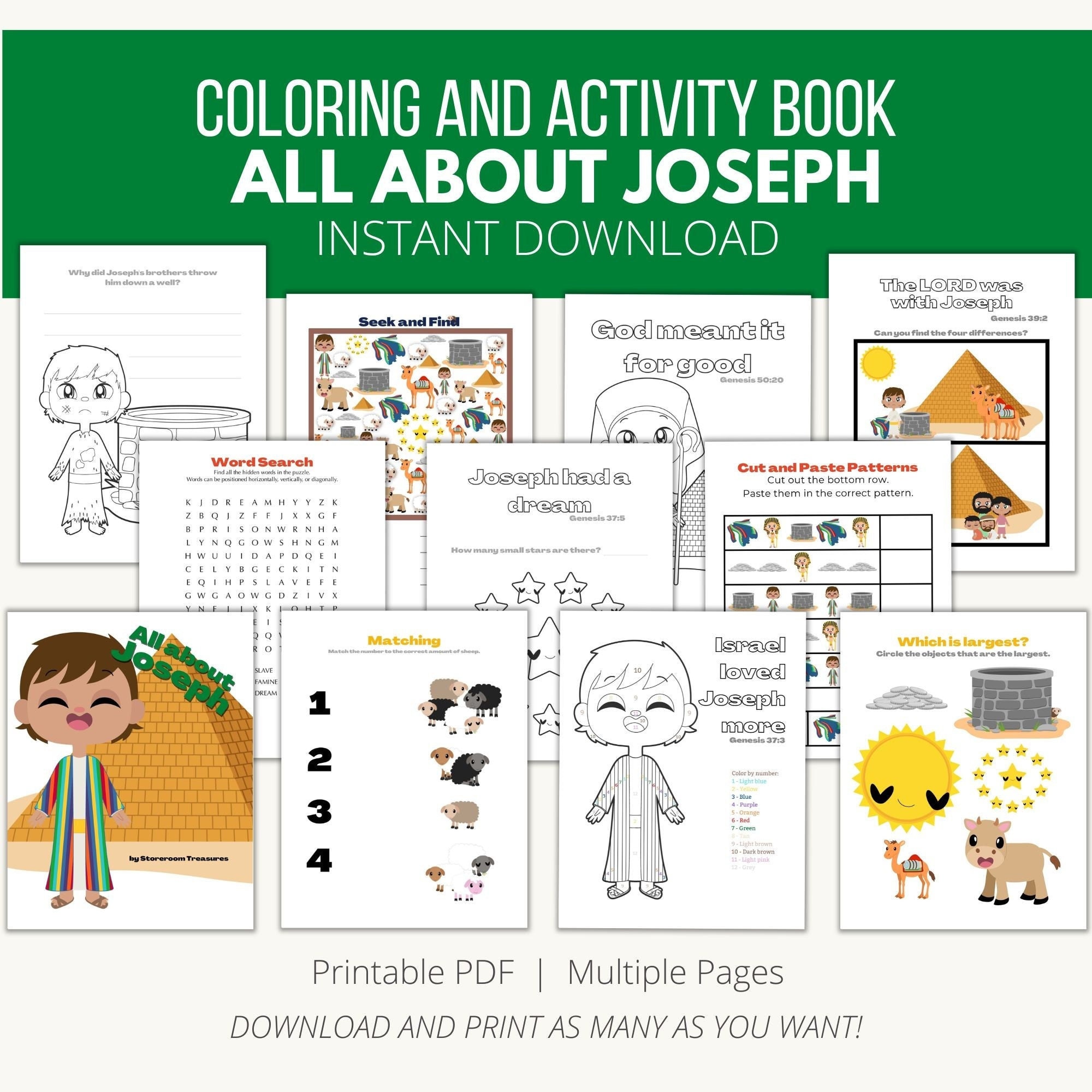 Printable Bible Coloring & Activity Book All About Joseph - Etsy