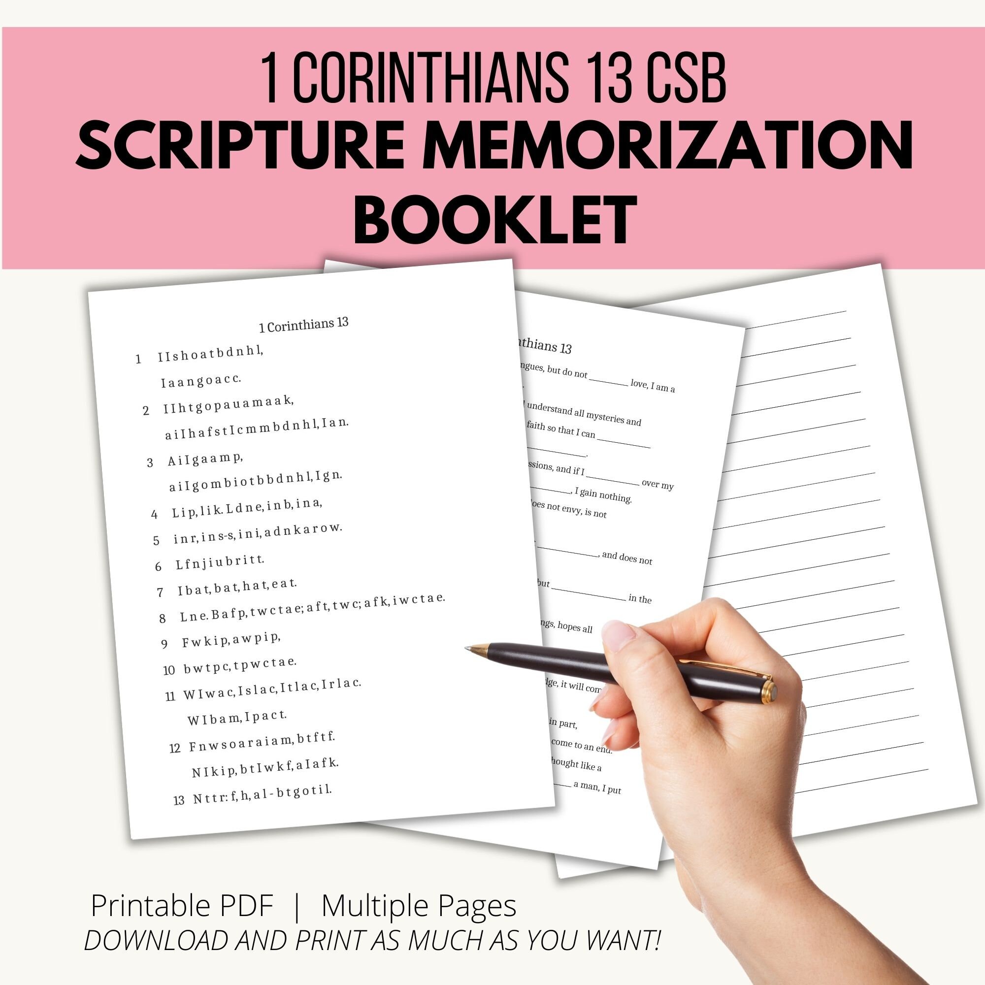 Printable Scripture Memorization Booklet 1 Corinthians 13 - Etsy