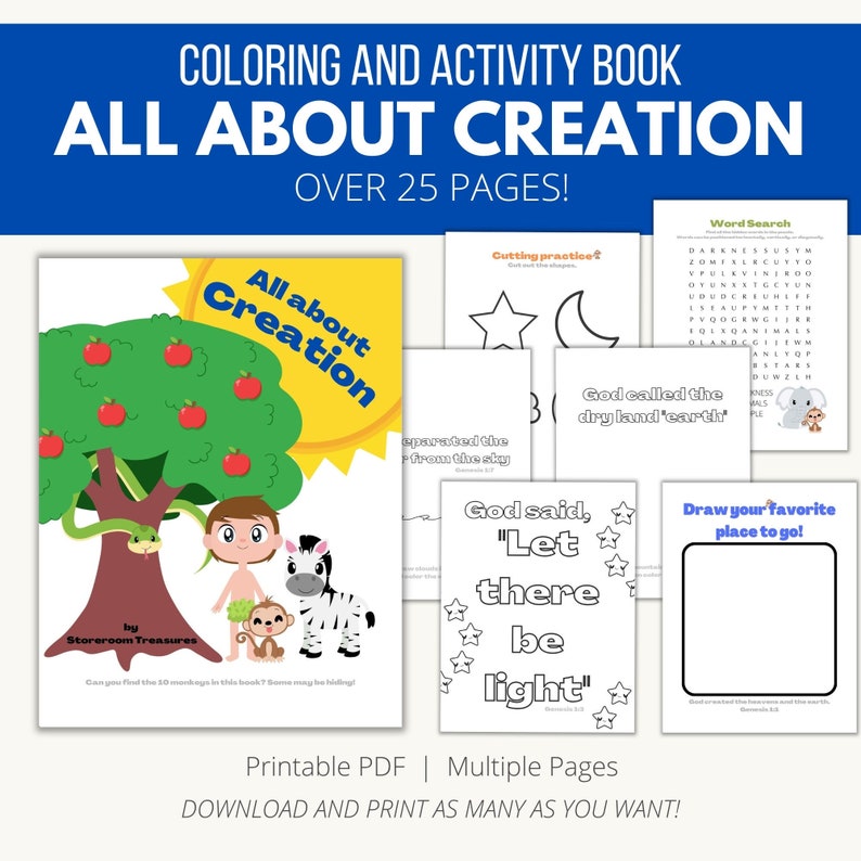 Printable Bible Coloring & Activity Book - All About Creation - Etsy
