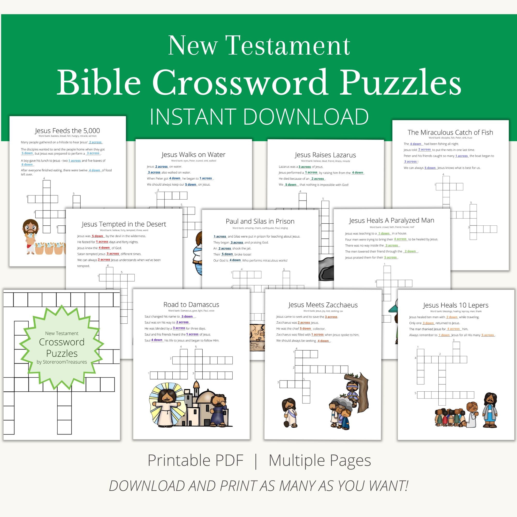 Printable Bible Crossword Kids Activity Book Bundle - Etsy