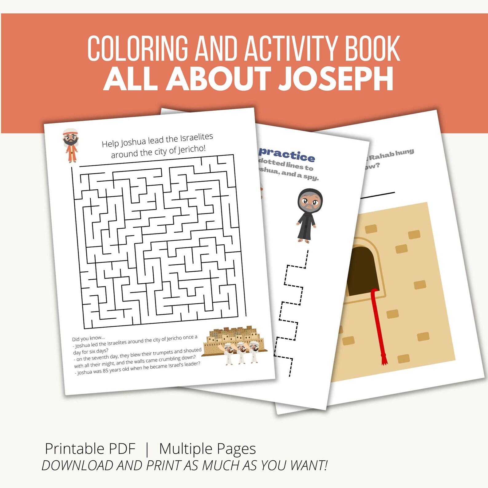 Printable Bible Coloring & Activity Book - All About Joshua - Etsy