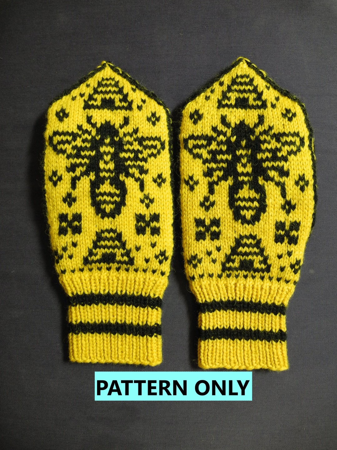 PATTERN - Bee Mittens With Bee Hives for Knitting, Stranded Knit ...