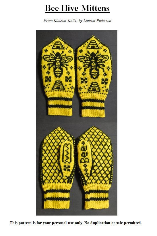PATTERN - Bee Mittens With Bee Hives for Knitting, Stranded Knit ...