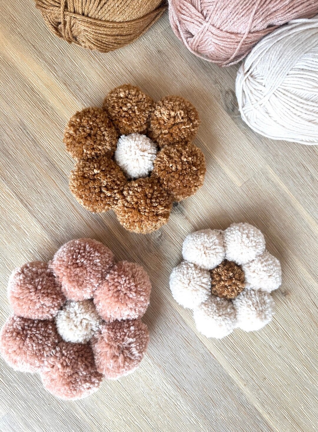 Boho Pom Pom Daisy Trio / Boho Daisy Decor / Set of Three Flower Daisy ...