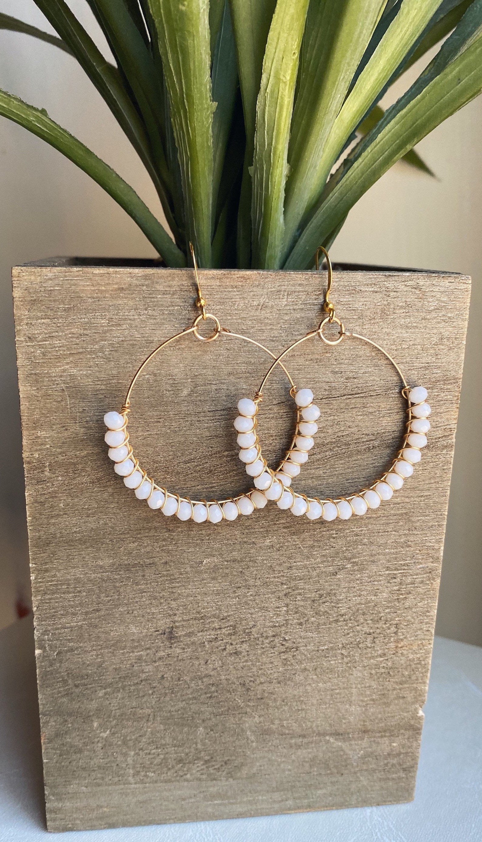 White Beaded Earrings / Hoop Earrings / Beaded Hoop Earrings / - Etsy