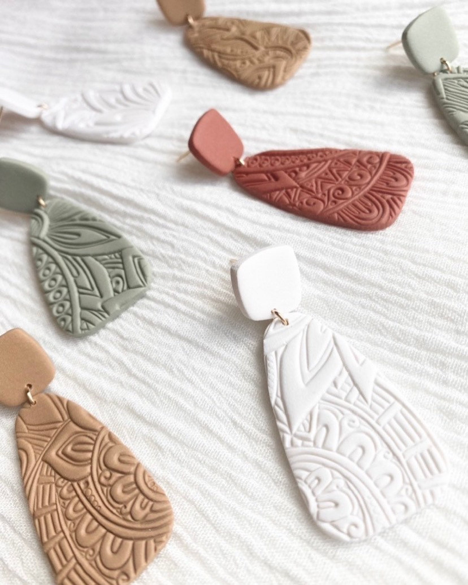 Aztec Tribal Clay Earrings: Handmade Terracotta & Sage Green - Etsy