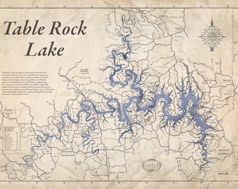 Table Rock Lake Map Vintage Classic Style - Etsy