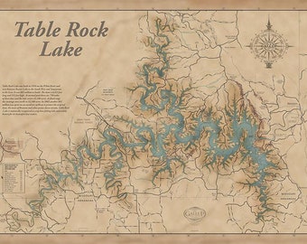 Table Rock Lake Map Vintage Classic Style - Etsy