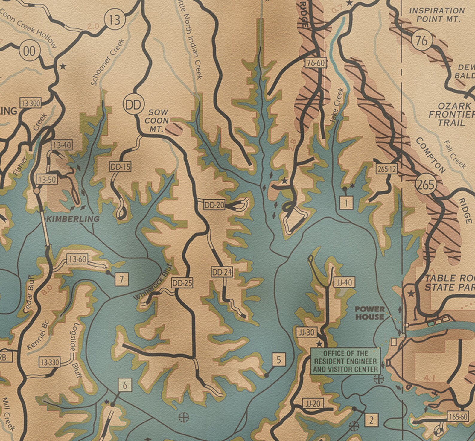 Table Rock Lake Map Vintage Classic Style - Etsy