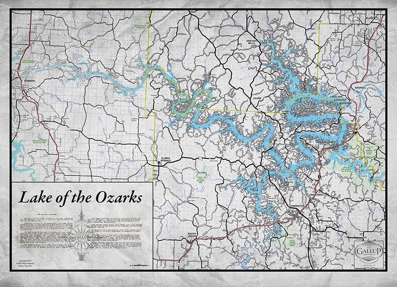 Lake of the Ozarks New and Old Combo Map Classic Gray With Cove Names ...