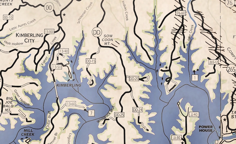 Table Rock Lake Map Vintage Old West Style - Etsy