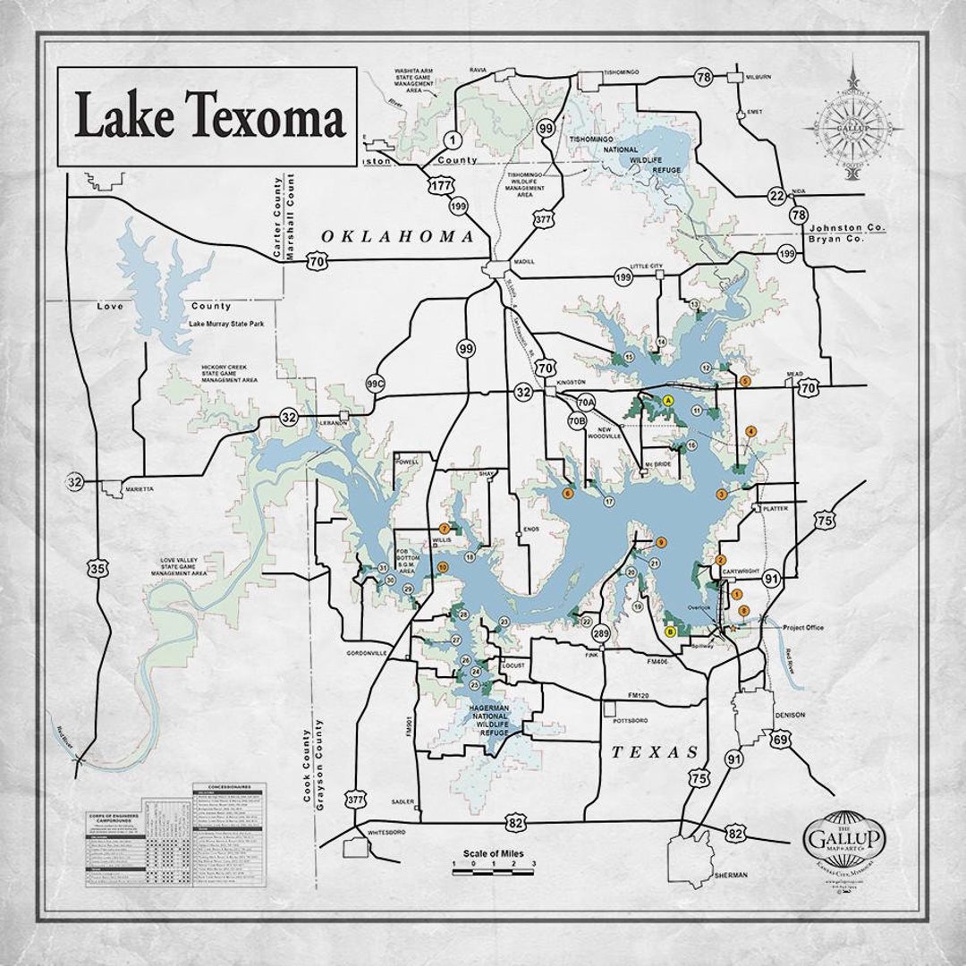 Lake Texoma Decorator Gray Map - Etsy