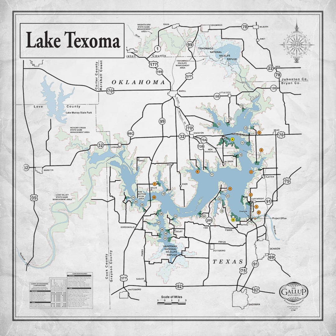 Lake Texoma Decorator Gray Map - Etsy