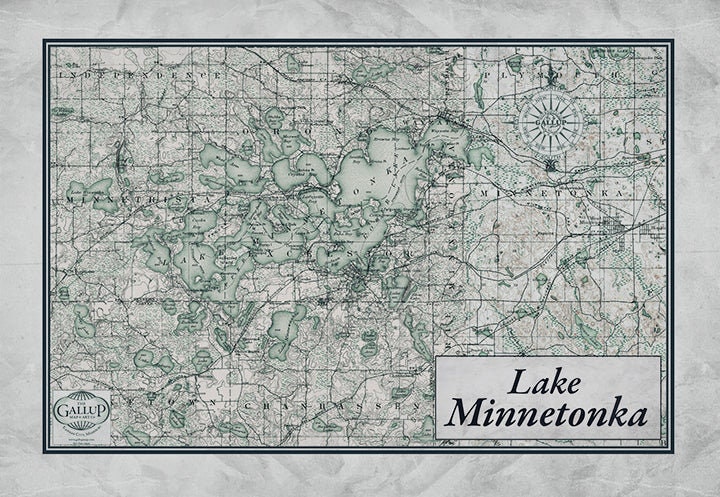 Lake Minnetonka Map Classic Gray With Green Water - Etsy