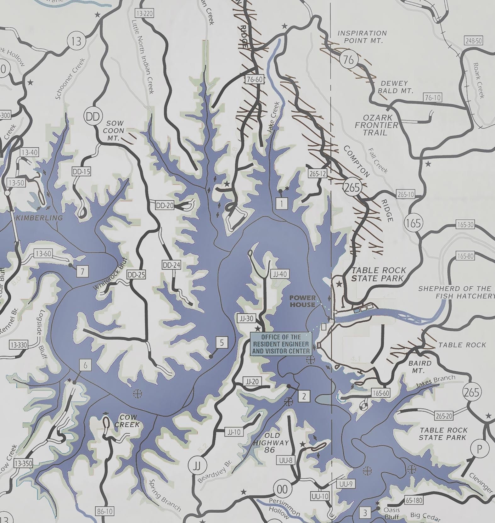 Table Rock Lake Map Vintage Decorator Gray With Antique Blue Water With ...