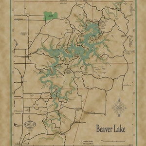 Beaver Lake Classic Vintage Style Map With Lake Facts - Etsy