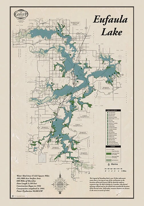 Decorative Eufaula Lake Oklahoma Classic Vintage Style Map - Etsy