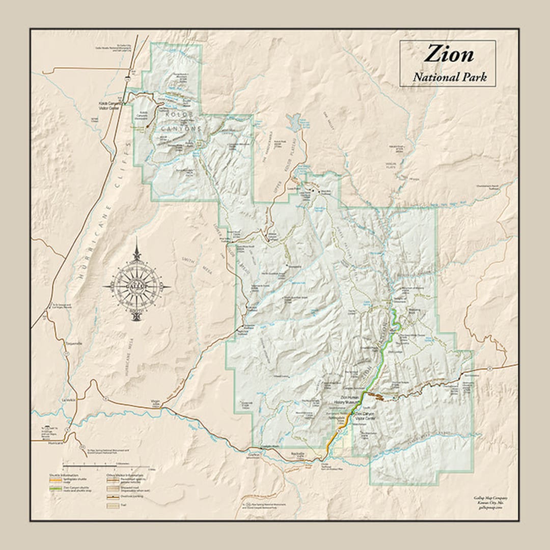 Zion National Park Map - Etsy