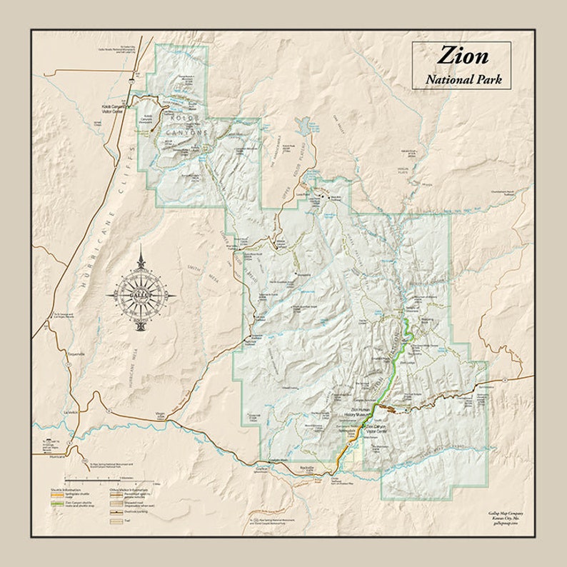 Zion National Park Map - Etsy