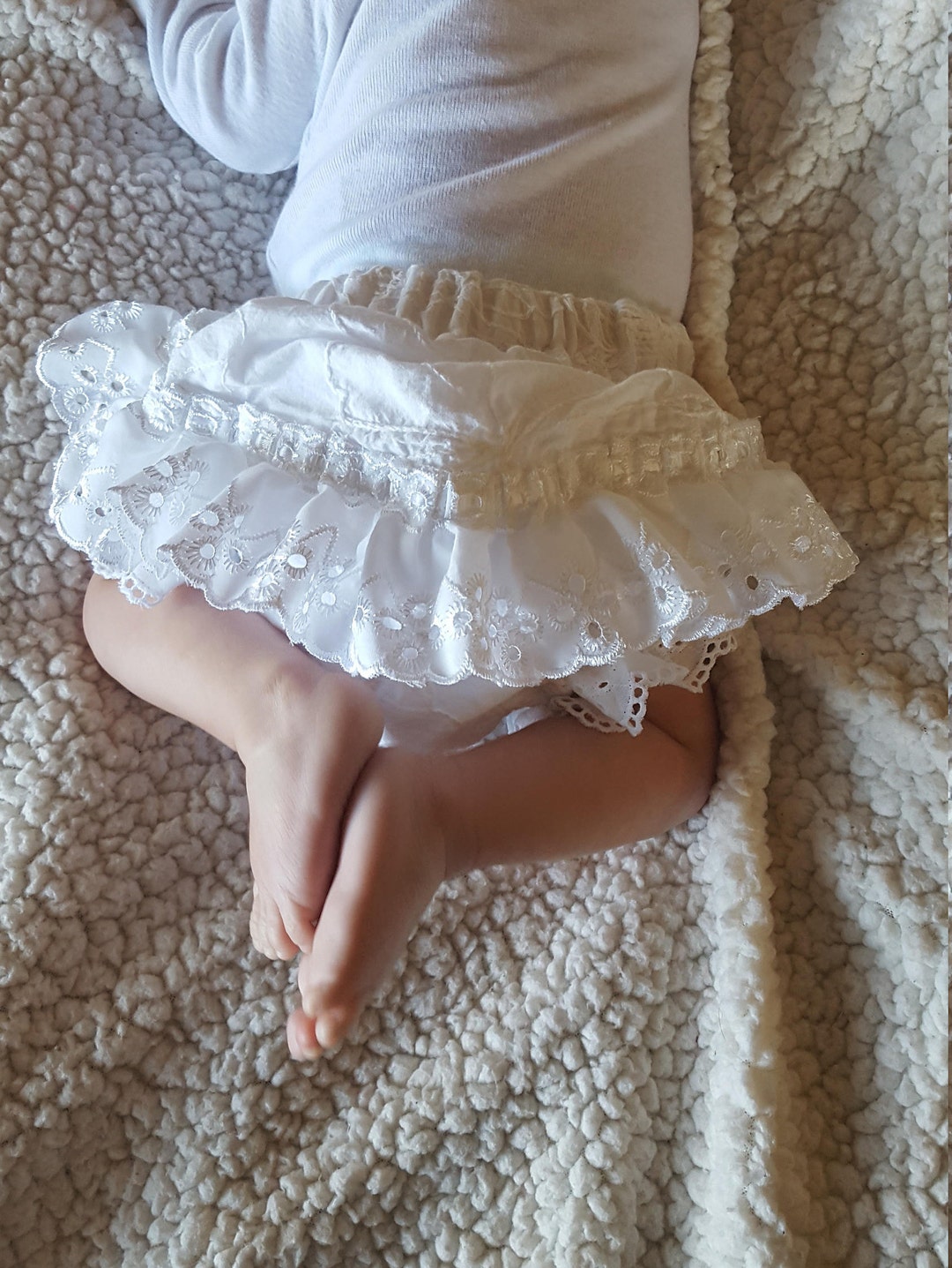 3-6 Month White Ruffled Diaper Cover, Lace Diaper Cover, Baby Girl ...