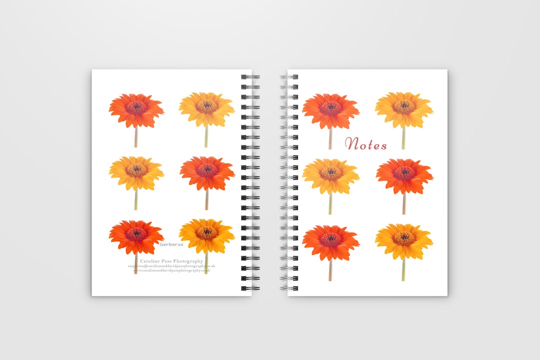 A5 or A6 Spiral Bound Notebook, Journal 'gerberas' Photographic Image ...