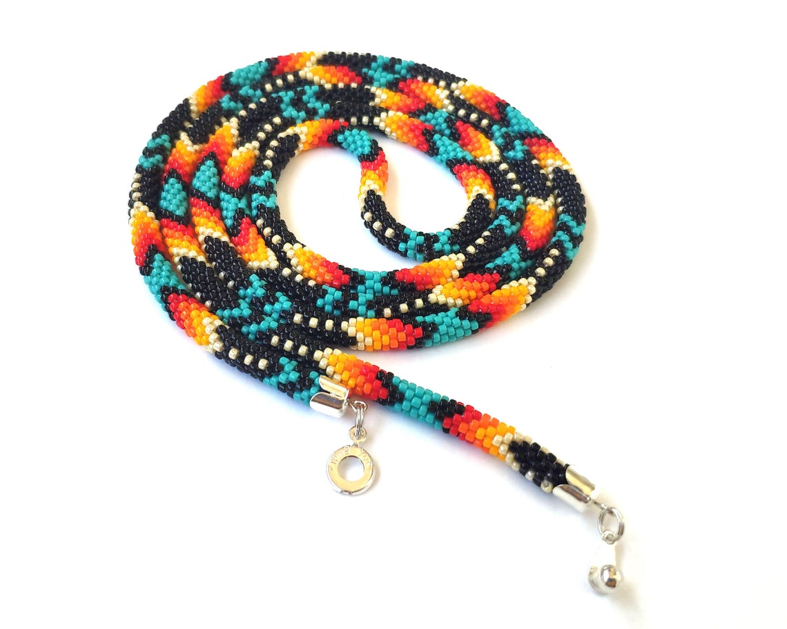 Native American Inspired Necklace Crochet Bead Necklace Thin Rope ...