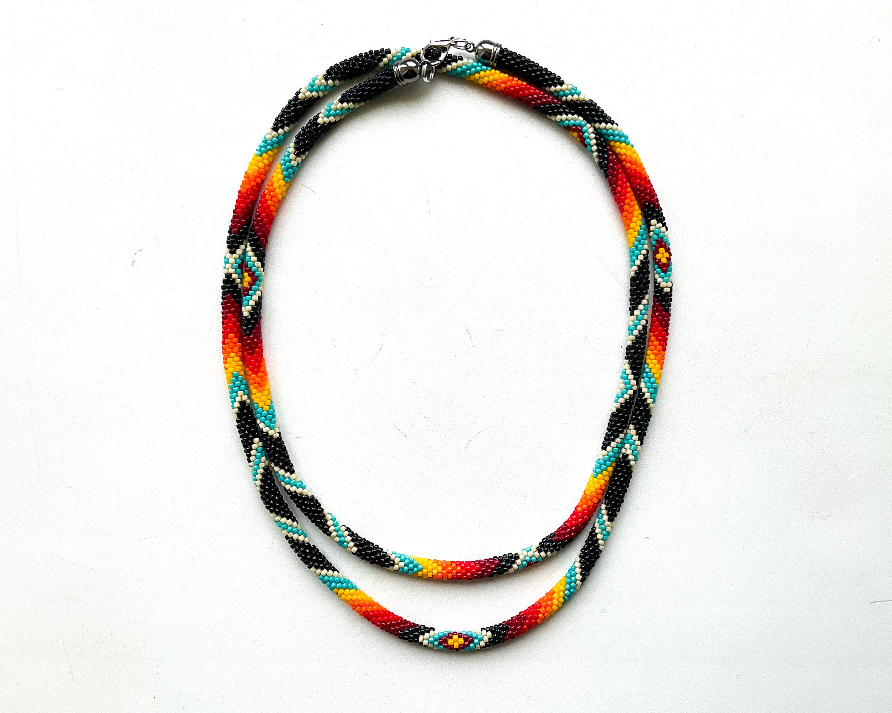 Native American Inspired Necklace Long Crochet Bead Necklace - Etsy